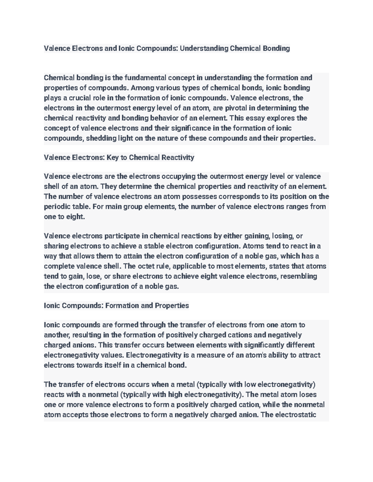 Valence Electrons and Ionic Compounds Understanding Chemical Bonding ...