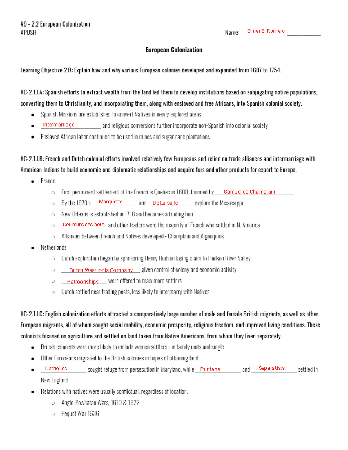 #9- 2.2. European Colonization - [ Updated]+#9-+2.2 - APUSH Name: - Studocu