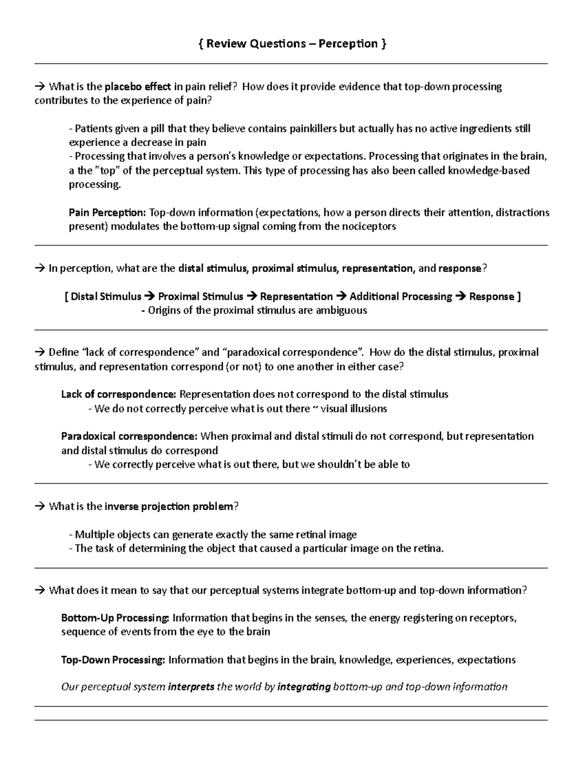 Perception Review Questions - { Review Questions – Perception } - Studocu