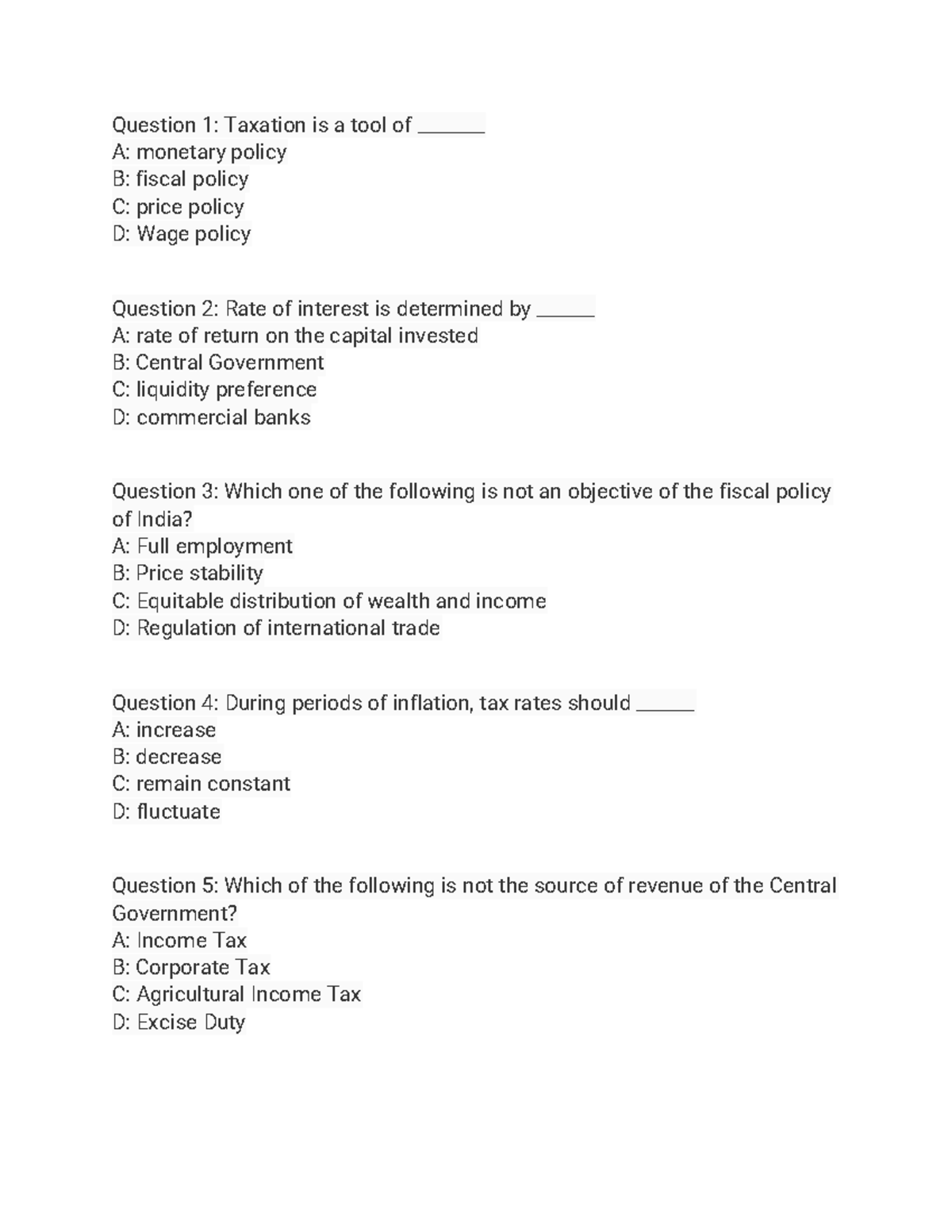 Money bainking and fainnencal parit 1 - Question 1: Taxation is a tool ...