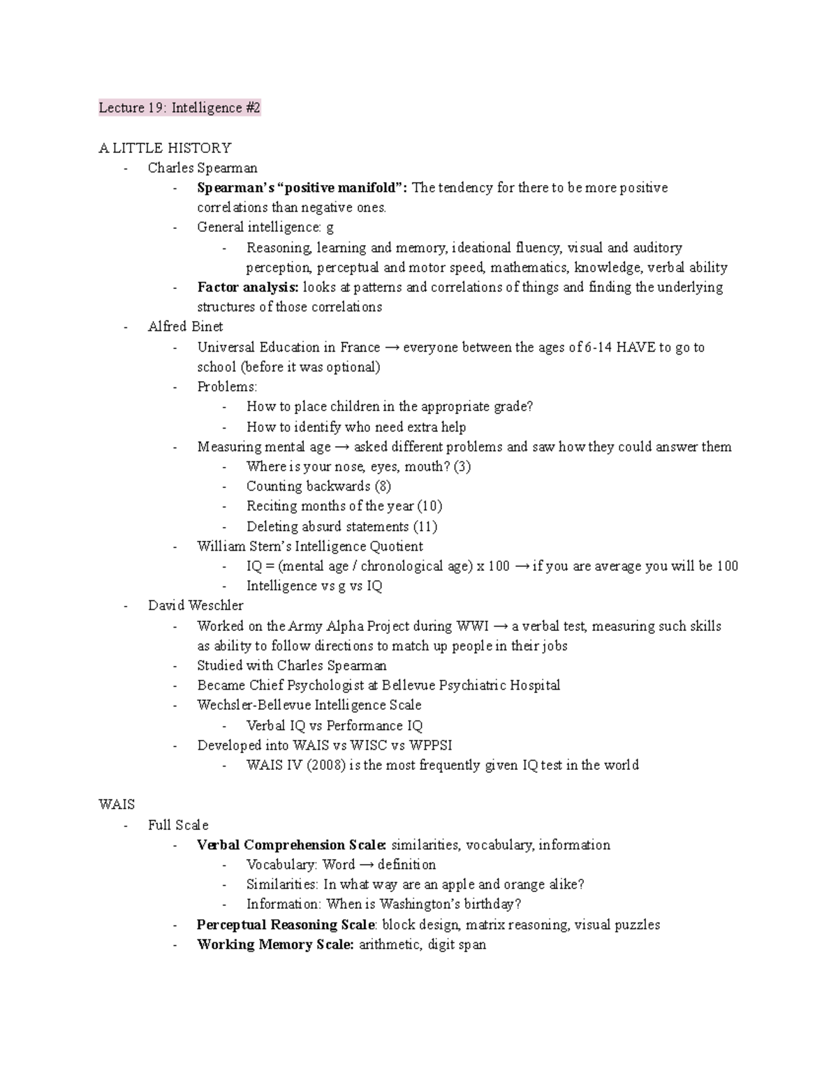 Lecture 19: Intelligence #2 - Lecture 19: Intelligence # A LITTLE ...