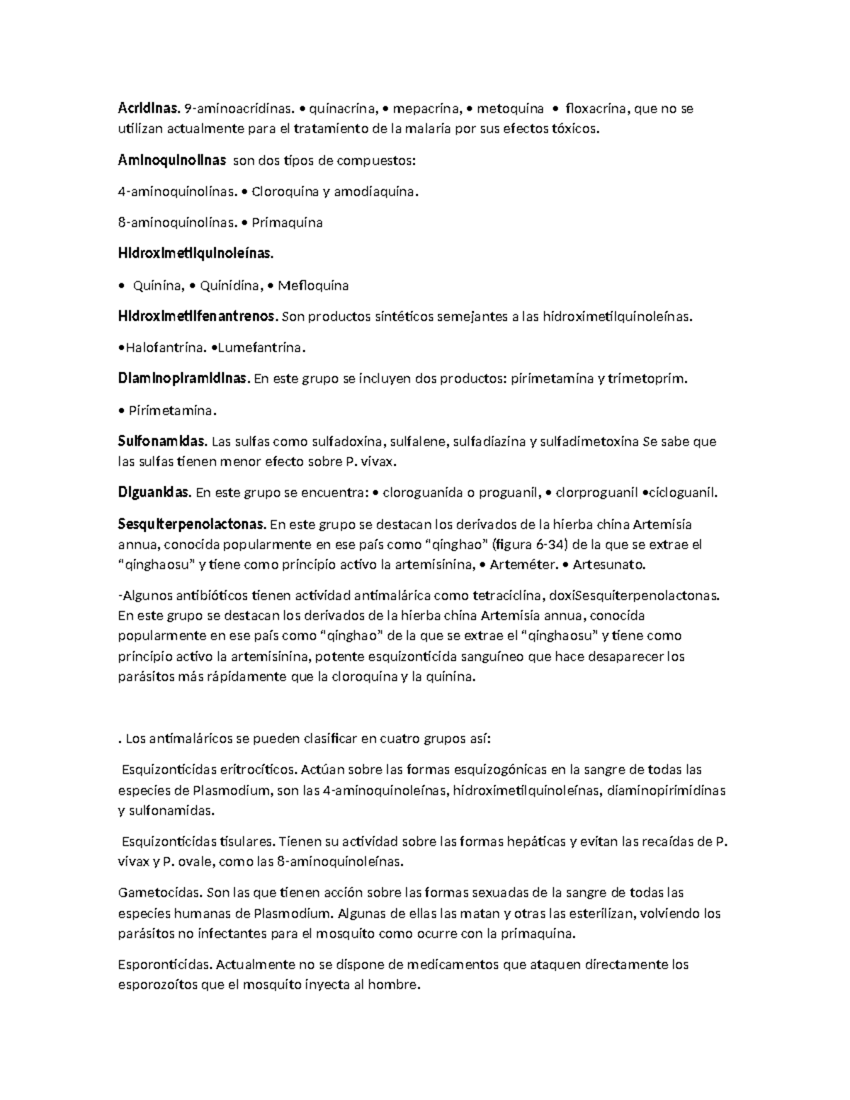 Tratamiento malaria - Acridinas. 9-aminoacridinas. • quinacrina ...