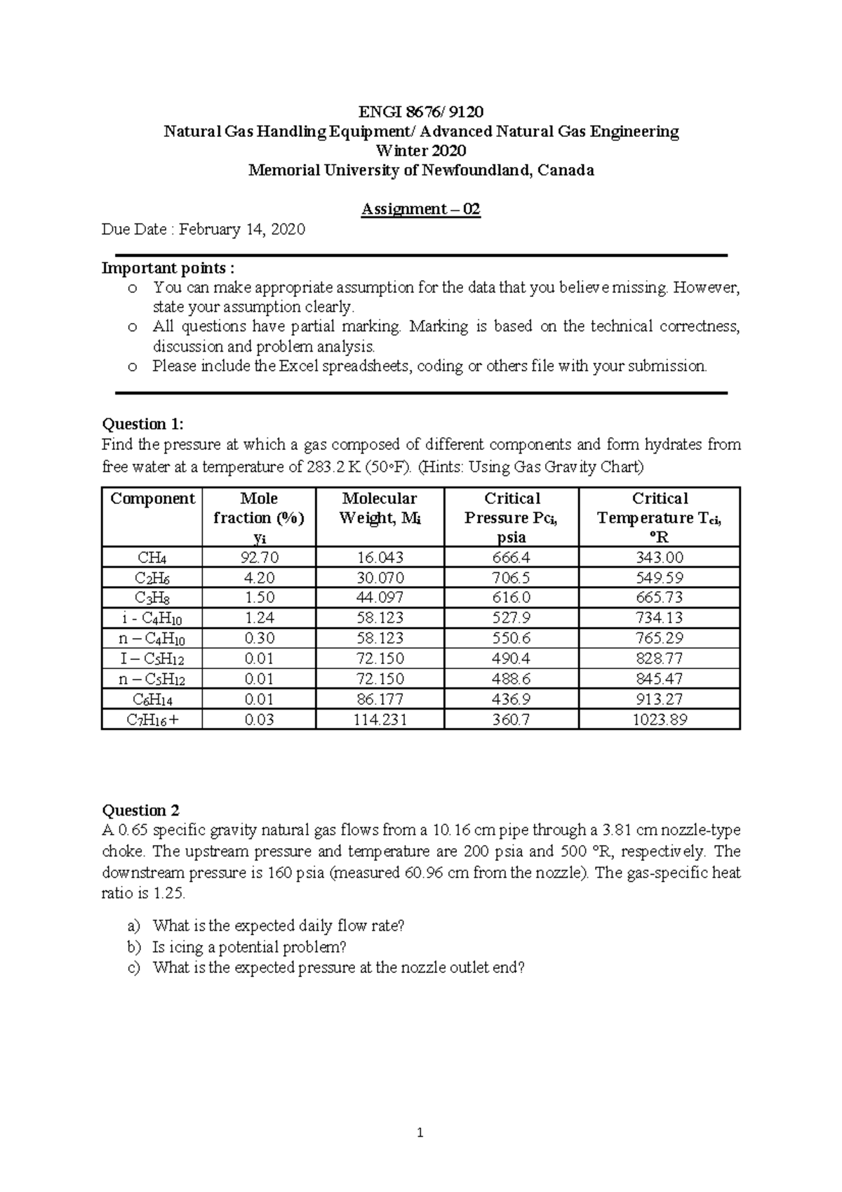 Assignment 02 Winter 2020 ENGI 8676-9120 Question - 1 ENGI 8676/ 9120 ...