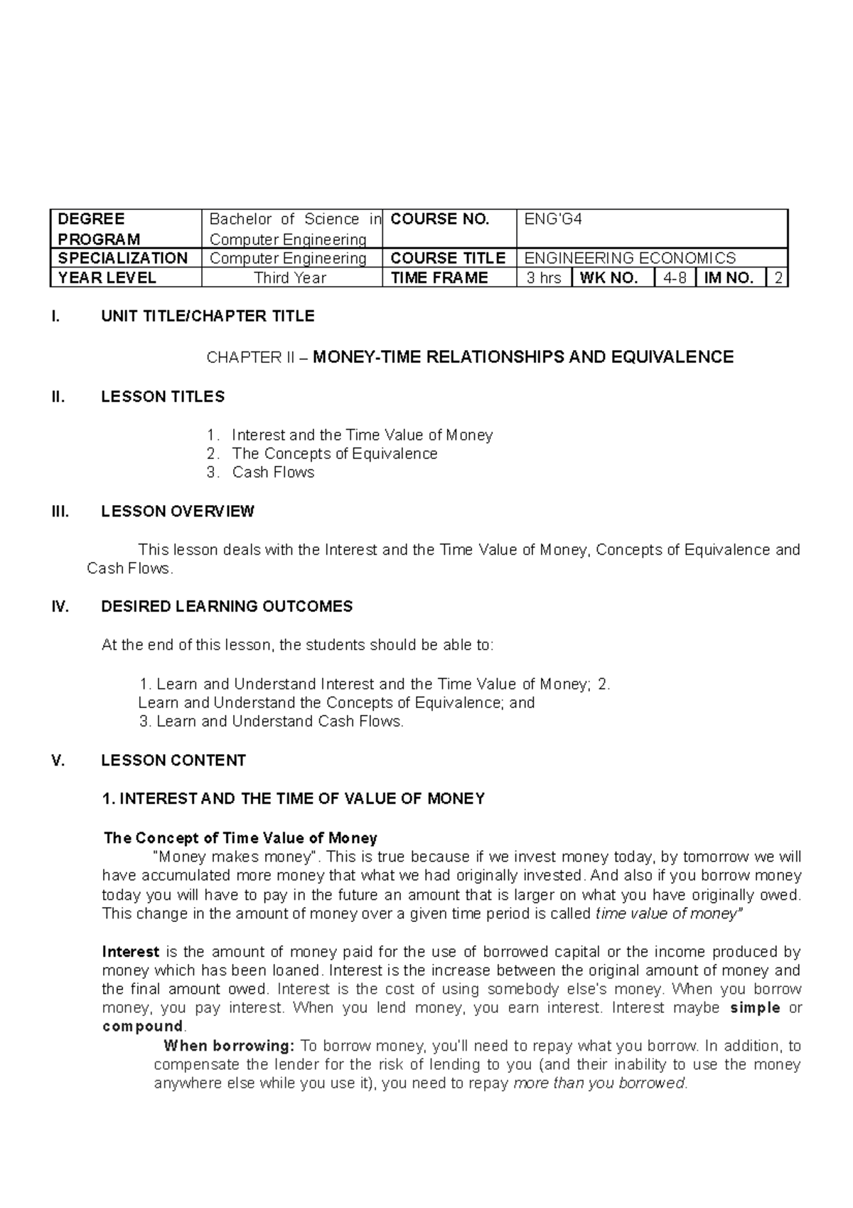 Module Economics Chapter 2 - DEGREE PROGRAM Bachelor of Science in ...