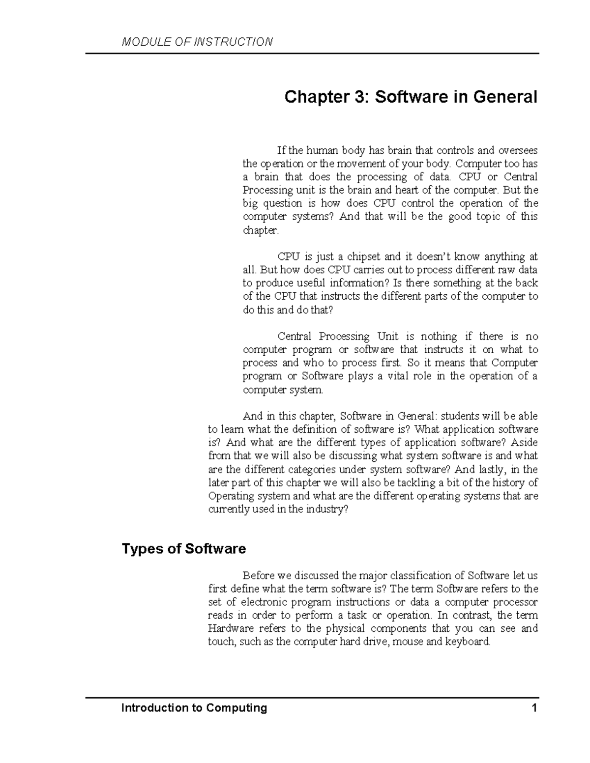 W7 System Software - Module - MODULE OF INSTRUCTION Introduction to ...