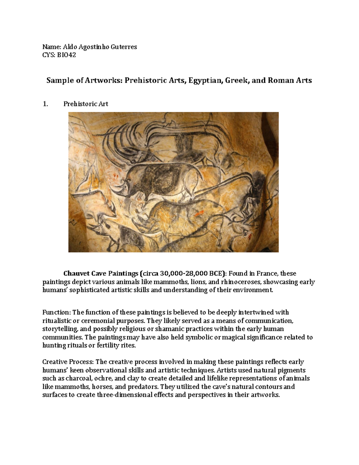 Sample of Artworks Prehistoric Arts, Egyptian, Greek, and Roman Arts ...