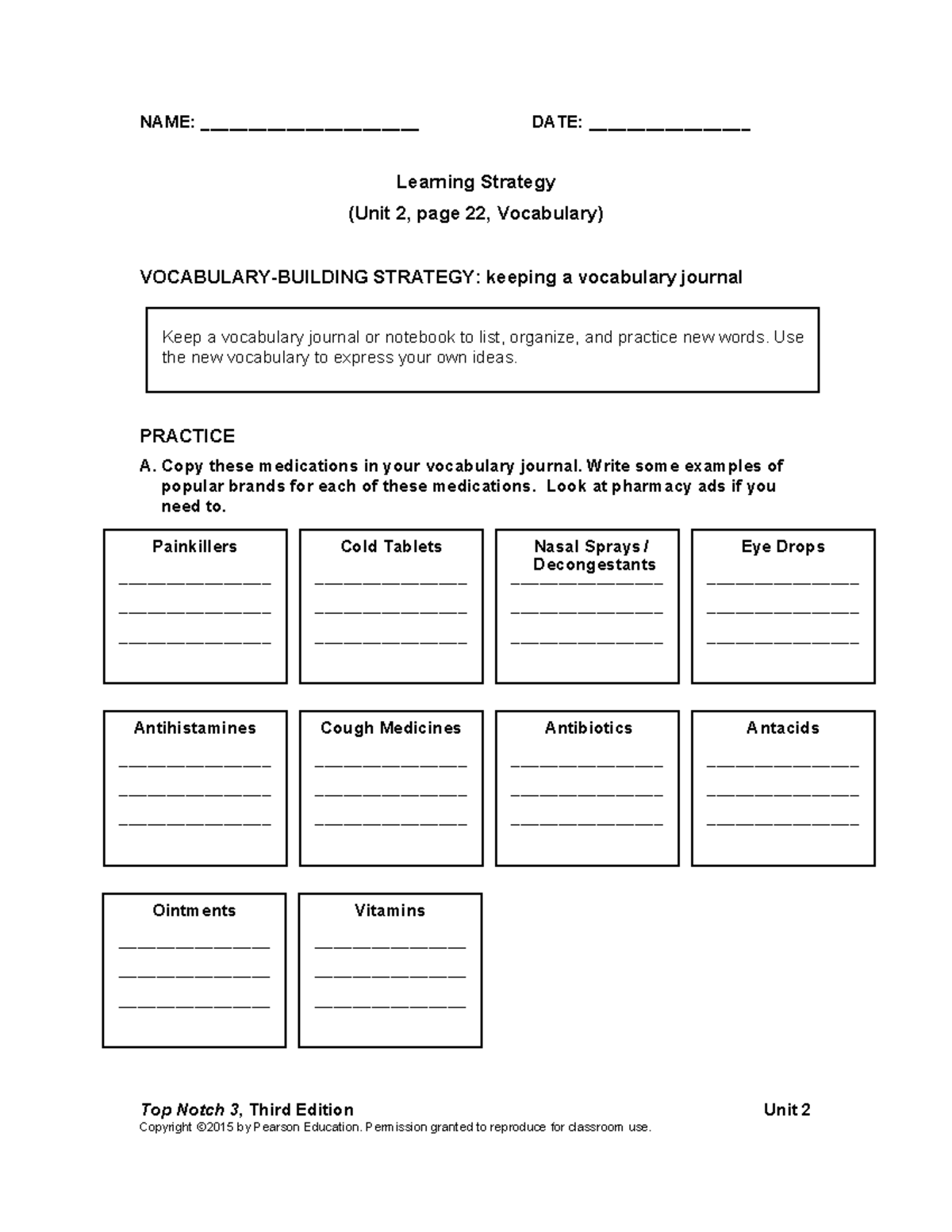 UNIT 02 P22 Vocabulary - Top Notch, 3 Third Edition Unit 2 Copyright ...