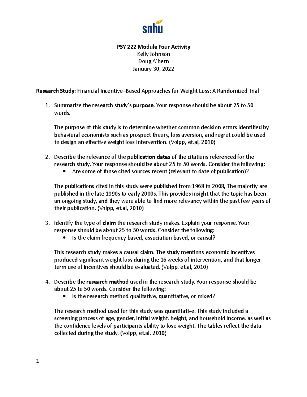 PSY222 Module Four Activity - PSY 222 Module Four Activity Kelly ...