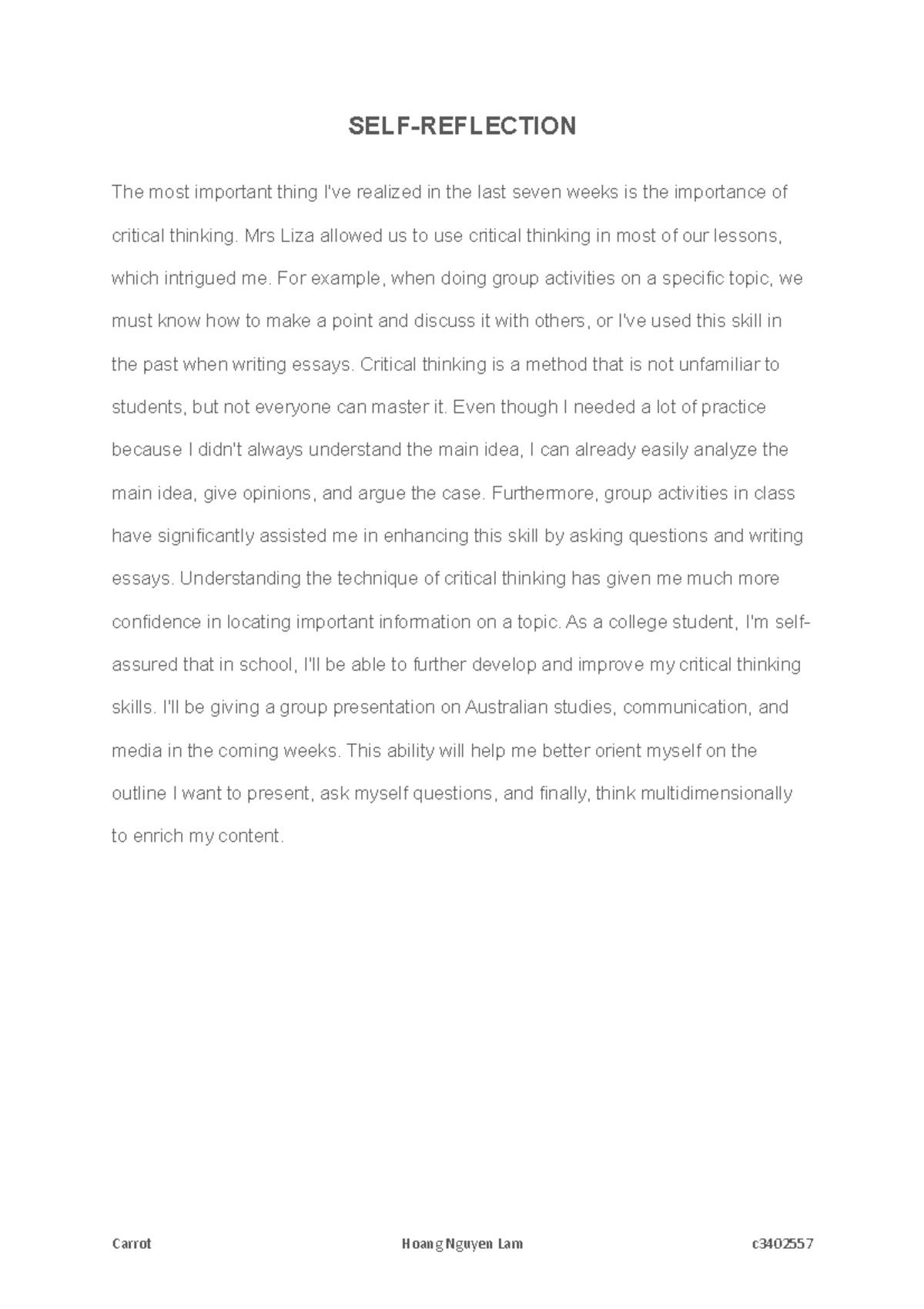 Self reflection Communication - SELF-REFLECTION The most important ...