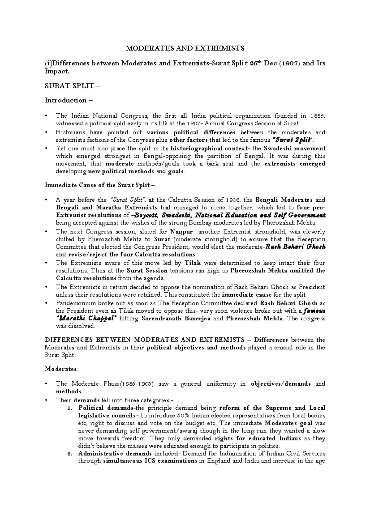 INC-Moderates and Extremists - MODERATES AND EXTREMISTS (i)Differences ...