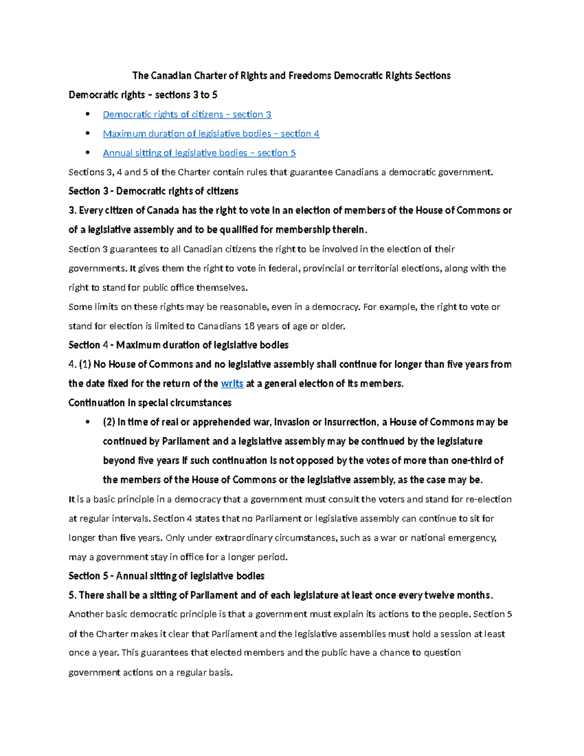 Charter Democratic Rights - The Canadian Charter of Rights and Freedoms ...