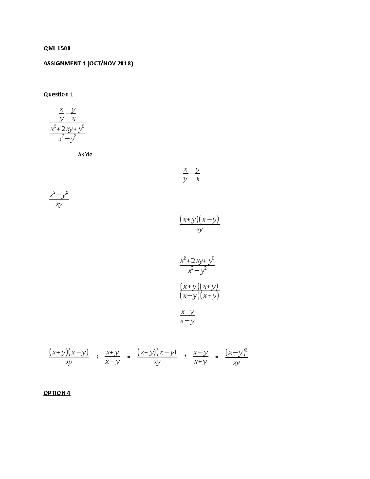 Elementary Quantitative Methods assignment 1 - QMI 1500 ASSIGNMENT 1 ...