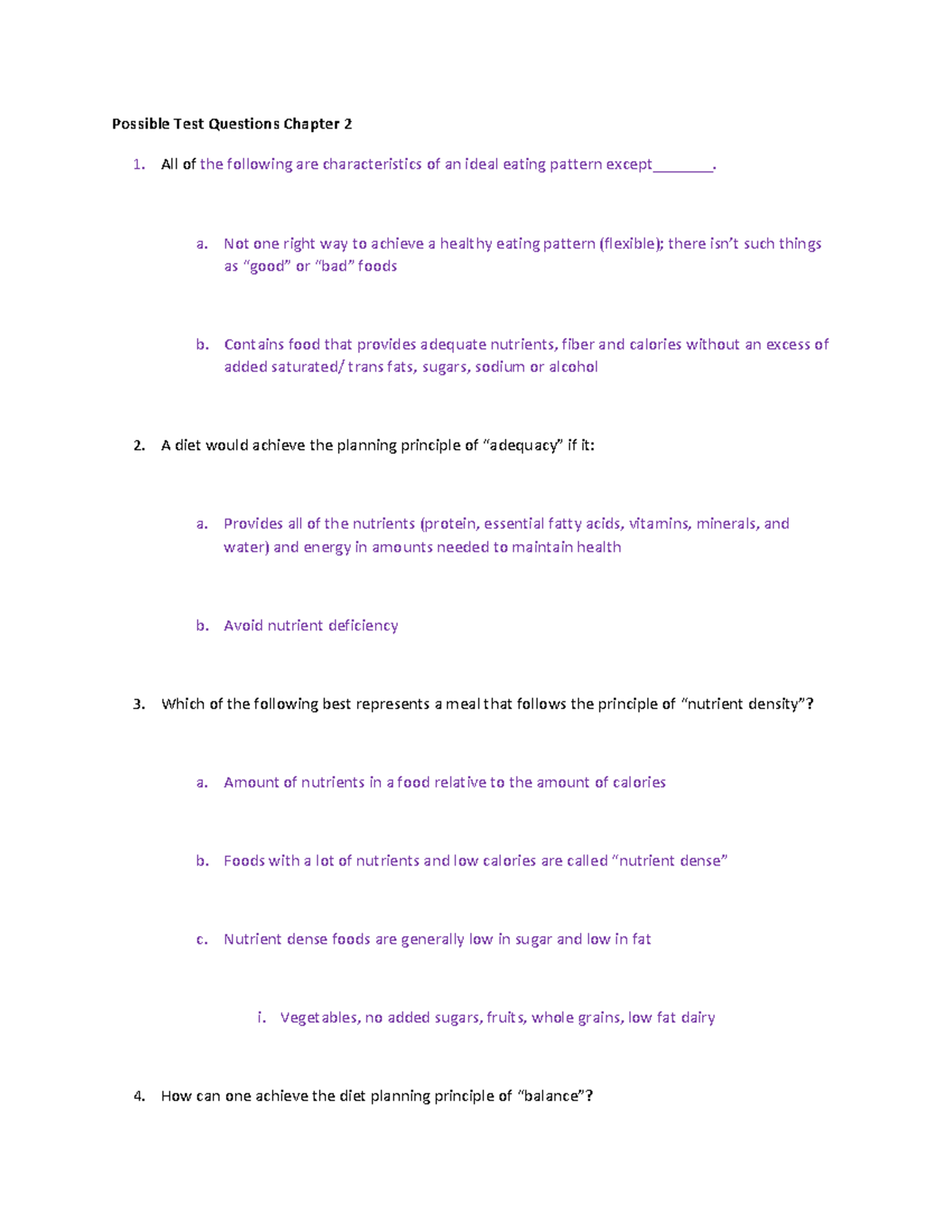 Possible test questions chapter 2 Fall 2020 - Possible Test Questions ...
