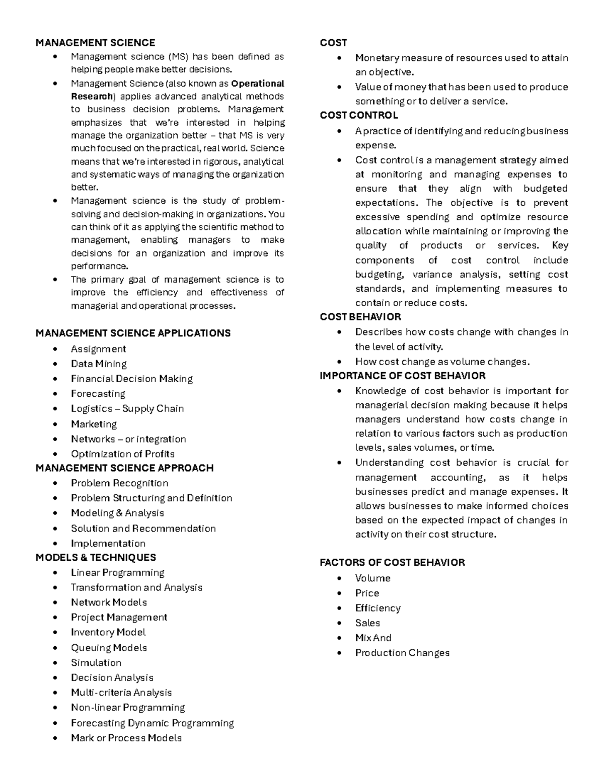 Management- Science - Summary Accountancy - MANAGEMENT SCIENCE ...