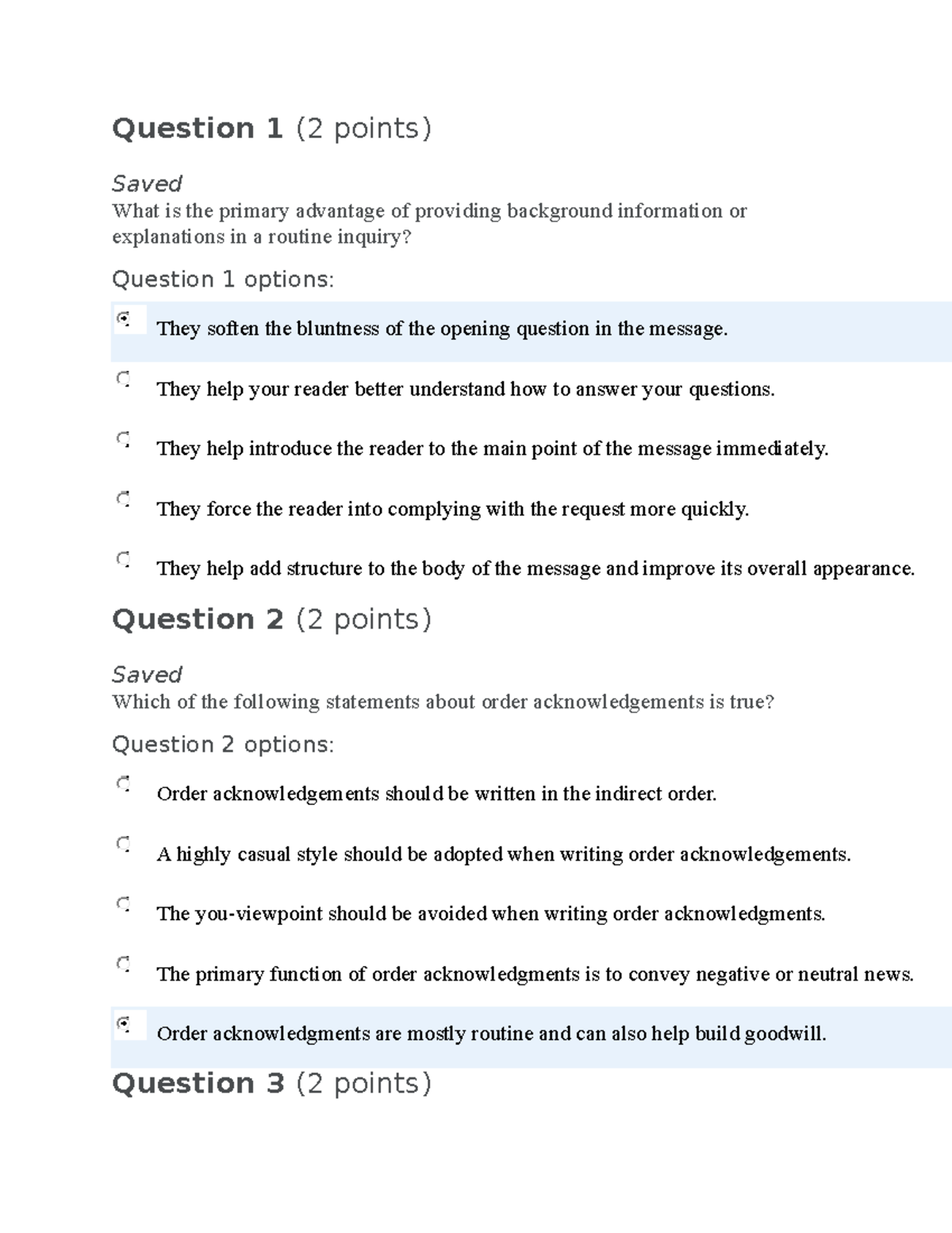 Midterm - Question 1 (2 points) Saved What is the primary advantage of providing background ...