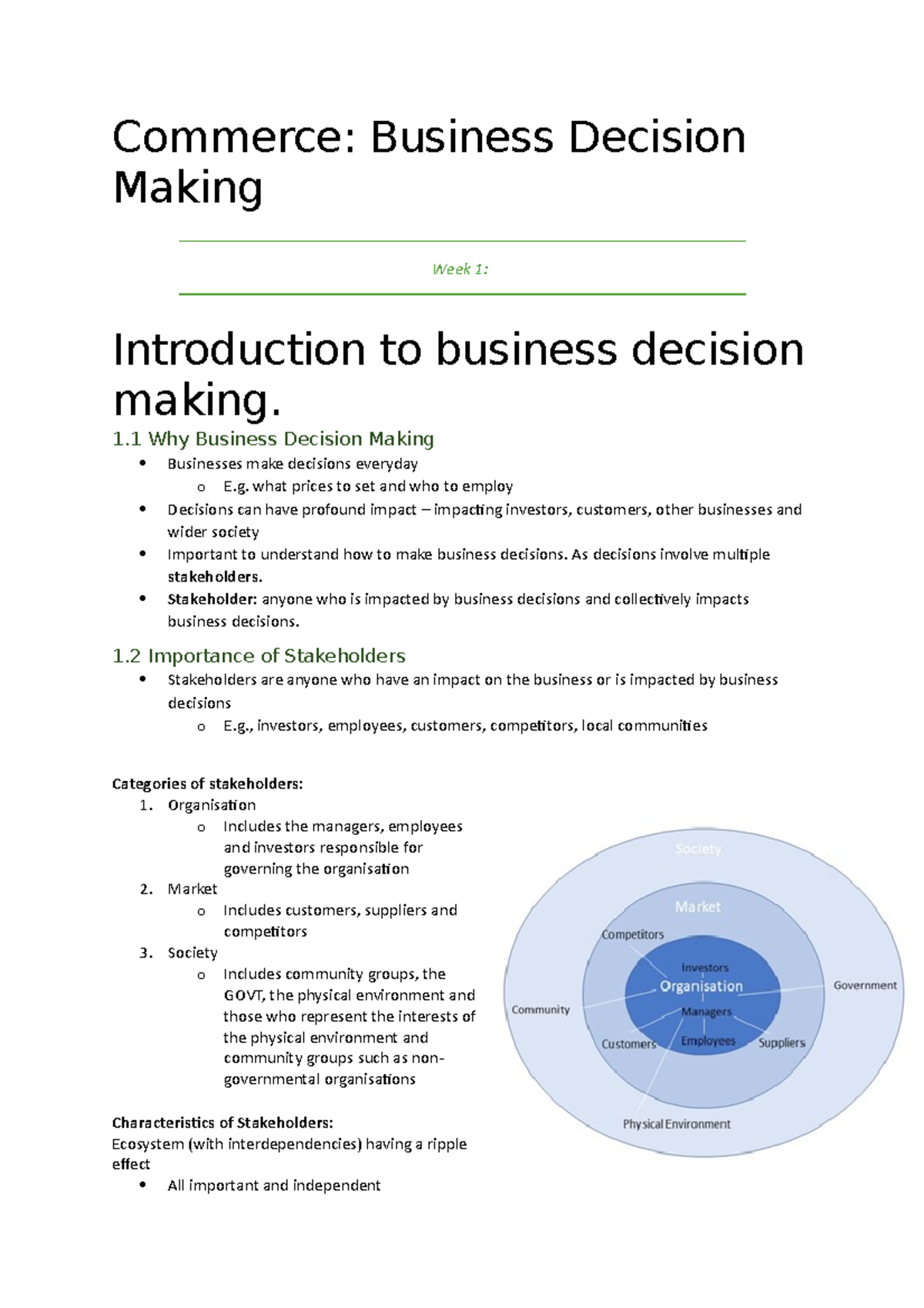 Commerce Notes Term 2 - Commerce: Business Decision Making Week 1 ...