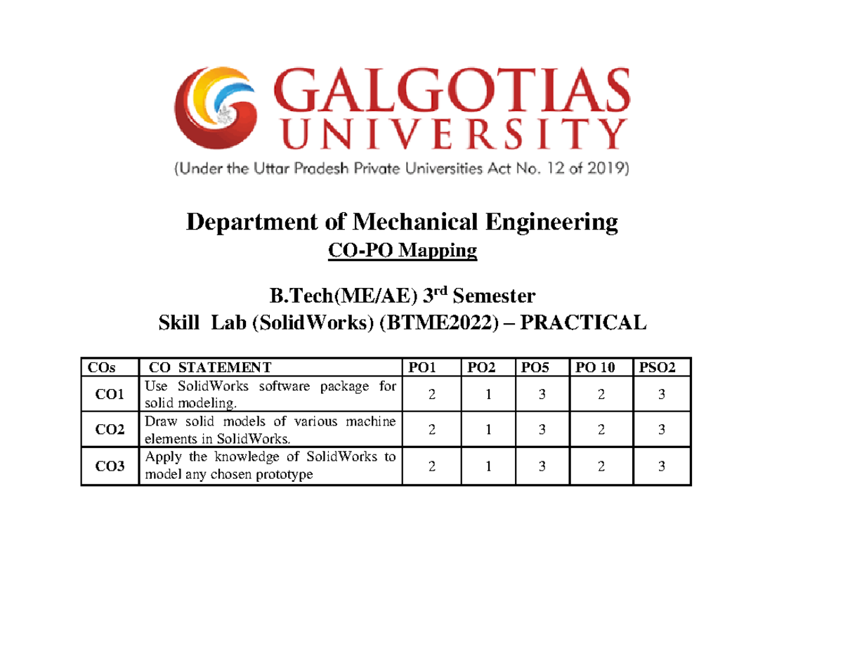 CO POmapping Solid Work lab - Department of Mechanical Engineering CO ...