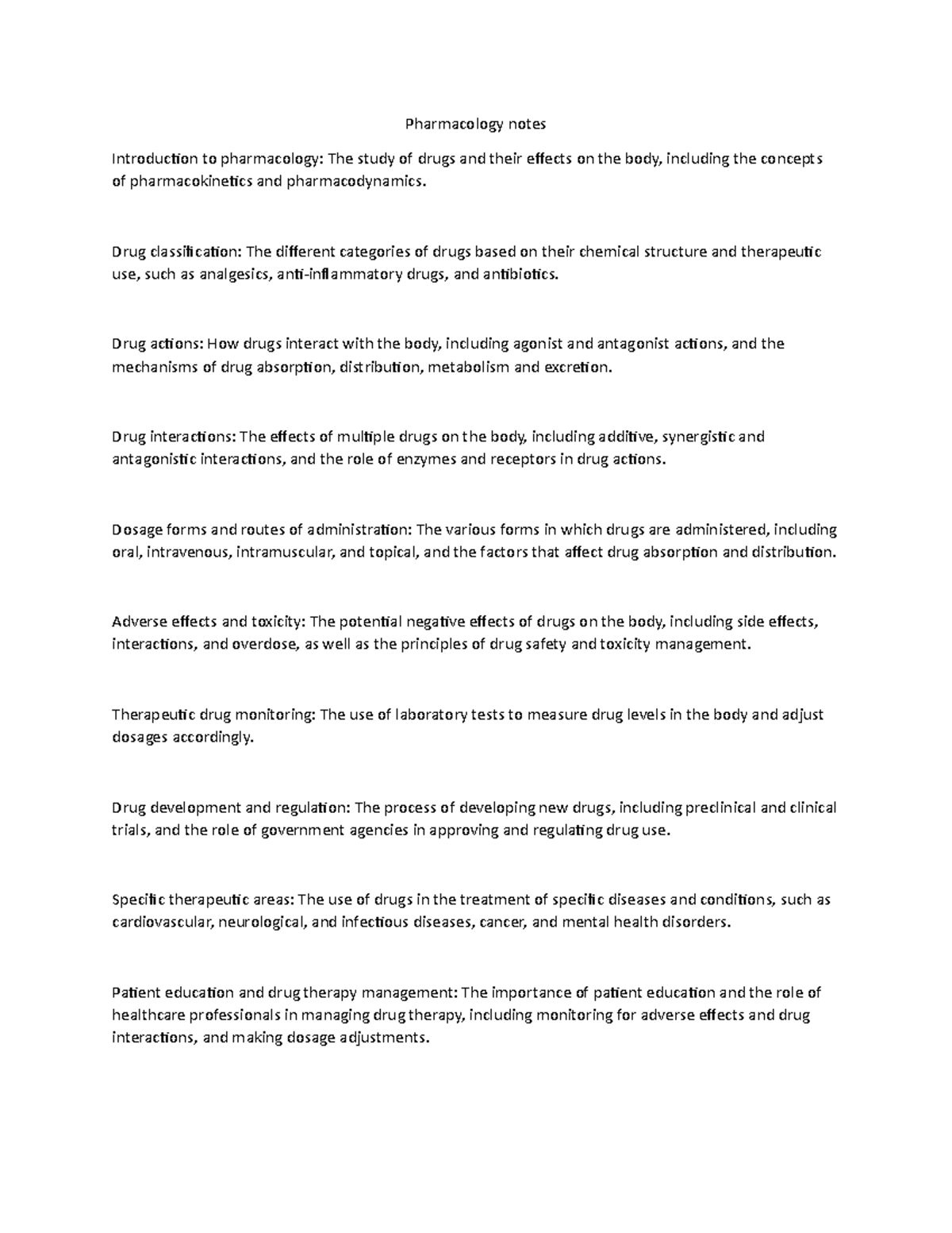 Pharmacology notes - Introduction to pharmacology: The study of drugs ...