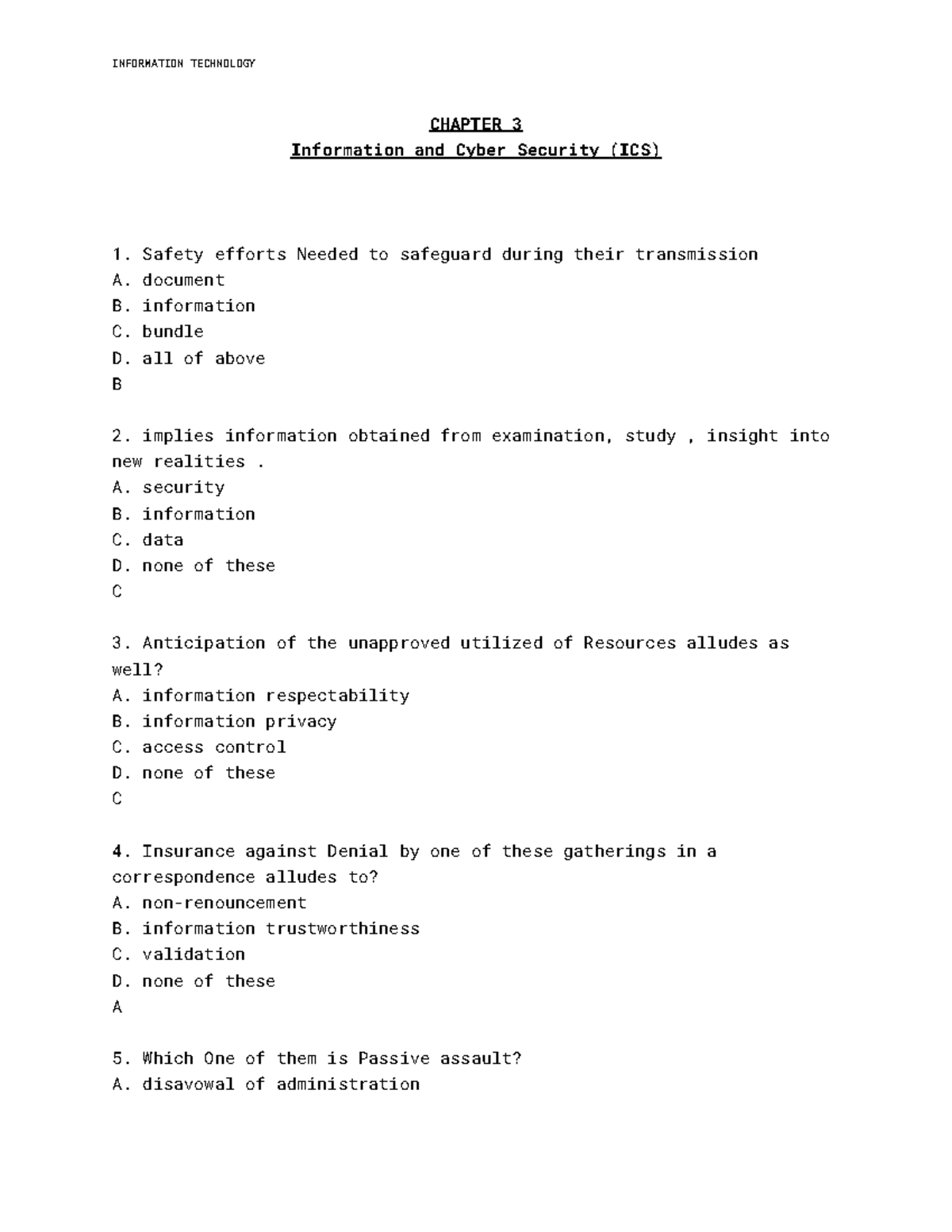Chapter 3 Information and Cyber Security (ICS) - CHAPTER 3 Information ...