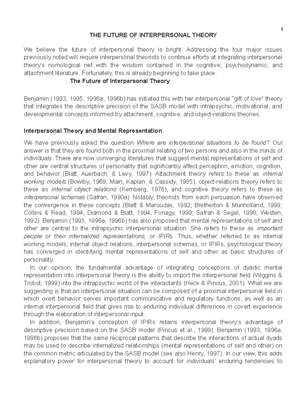 Interpersonal Theory of Personality - THE FUTURE OF INTERPERSONAL ...