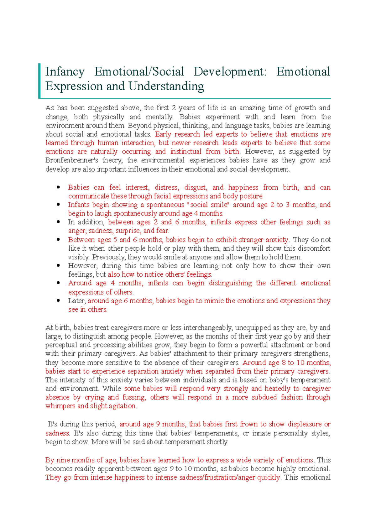 Infancy Emotional development, milestones - Infancy Emotional/Social ...