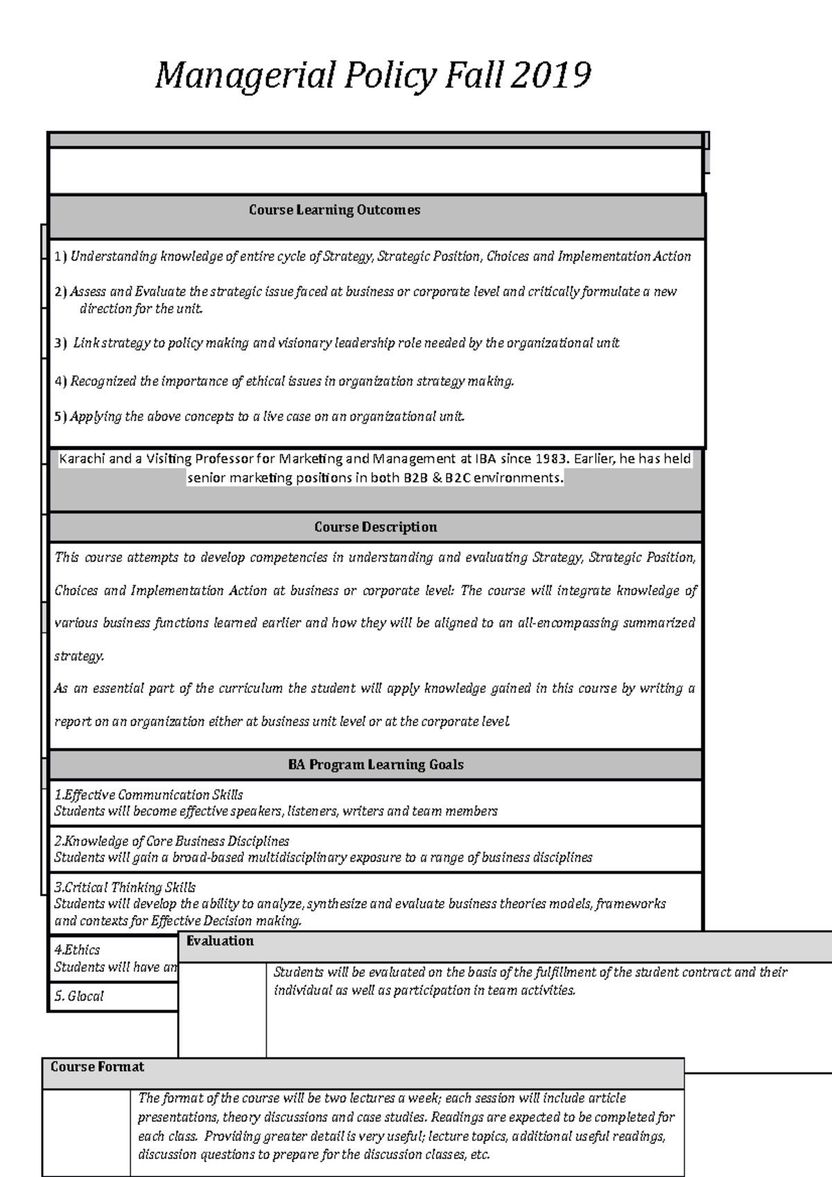 Course Outline Managerial Policy Fall 2019 - Managerial Policy Fall ...