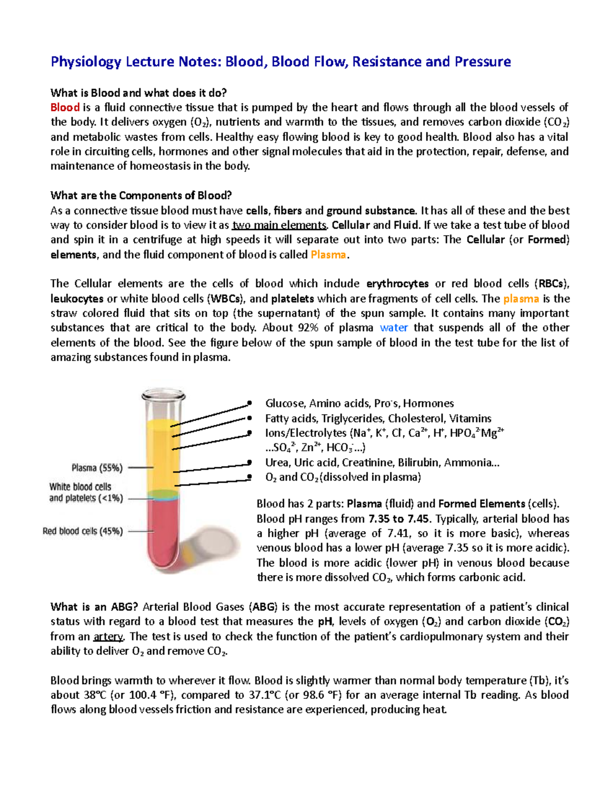 Blood, Vessels and Pressure Phys Lect - Physiology Lecture Notes: Blood ...