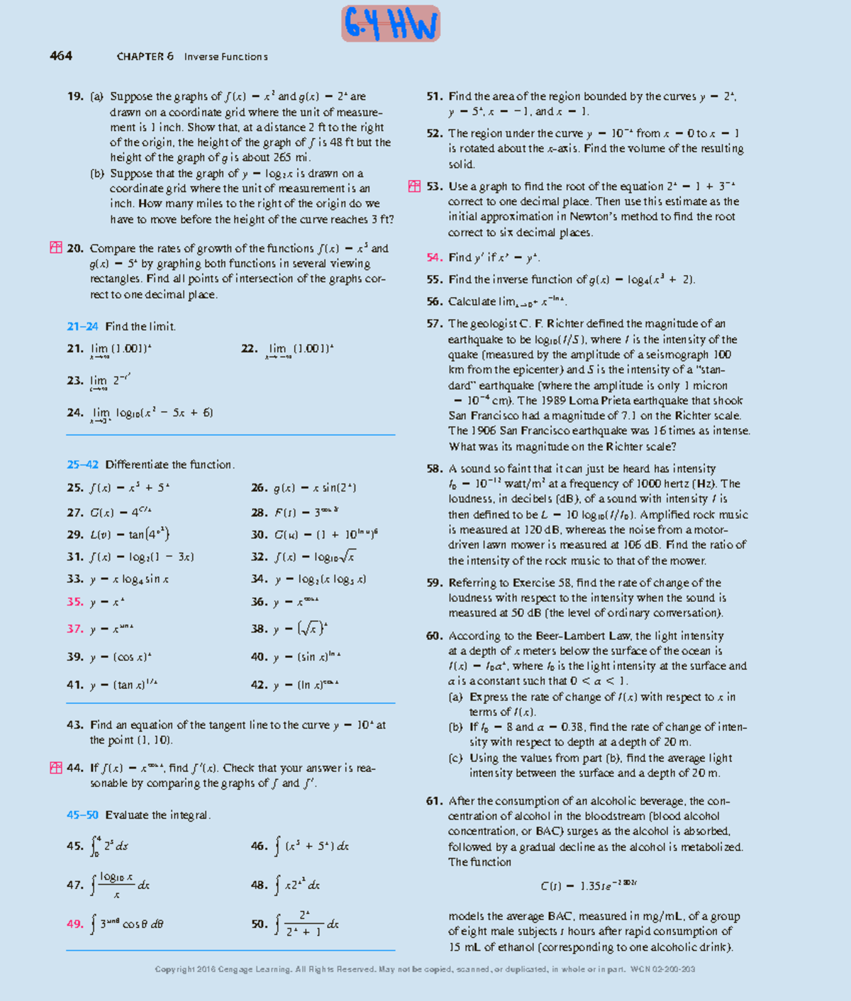 General Log and Exponential Functions Lesson 6.4 HW - 464 CHAPTER 6 ...