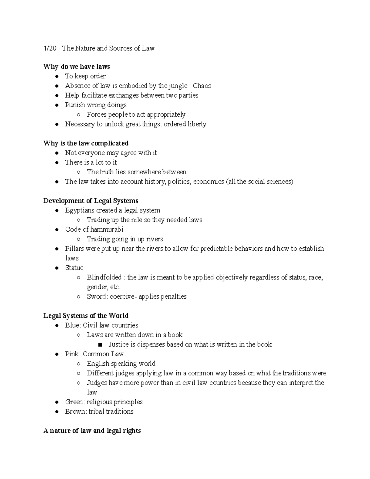 Chapter 1 In class - Nature and Sources of Law - 1/20 - The Nature and ...
