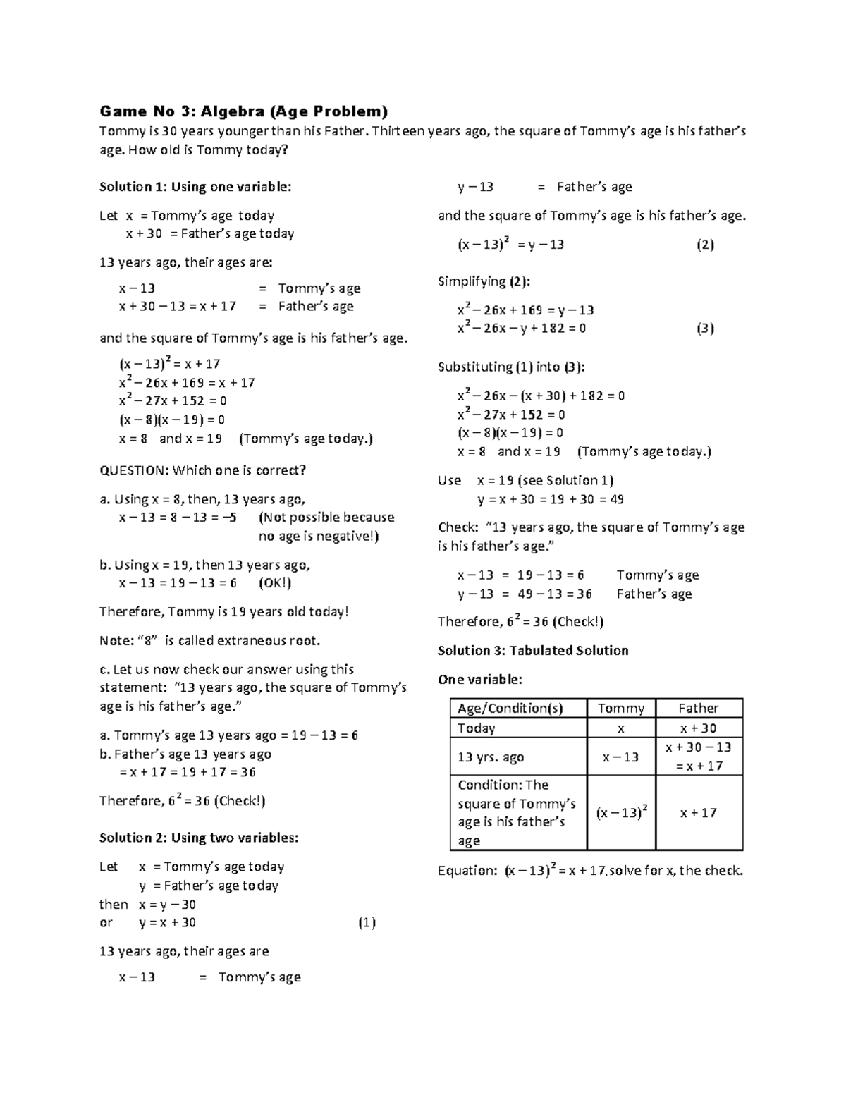 Game-No-3 Age - A step by step on how to solve age problem - Game No 3 ...