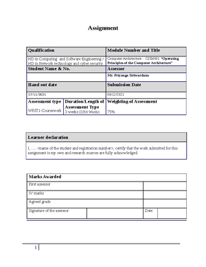 CA task 1 110 plan - computer architecture - Assignment Cover Sheet Qualification Module Number ...