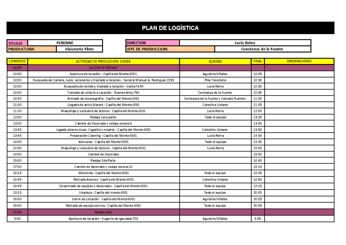 PLAN DE Logistica.xlsx - Hoja1 - PLAN DE LOGÍSTICA TITULO: PERENNE ...