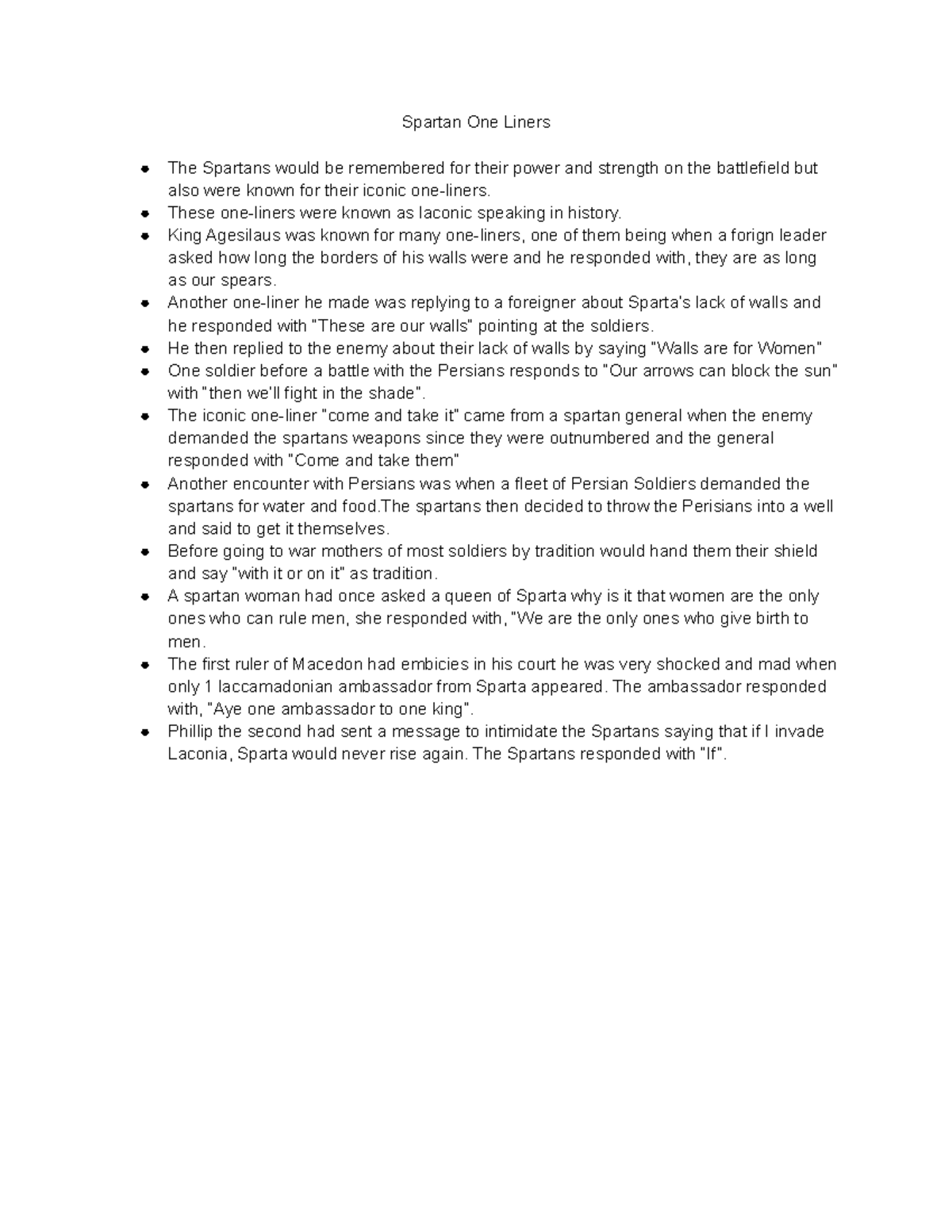 Spartan One Liners - Spartan One Liners The Spartans would be ...