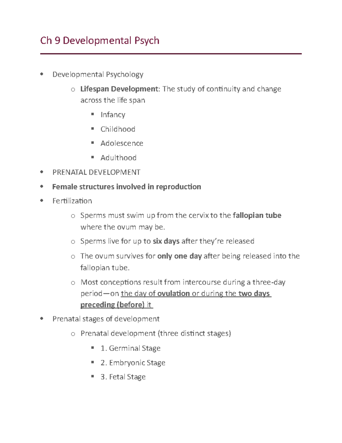Ch 9 Developmental Psych - Ch 9 Developmental Psych Developmental ...