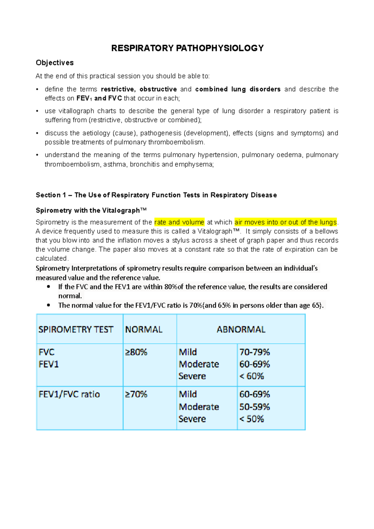 Week 4 - Respiratory Pathophysiology worksheet - RESPIRATORY ...