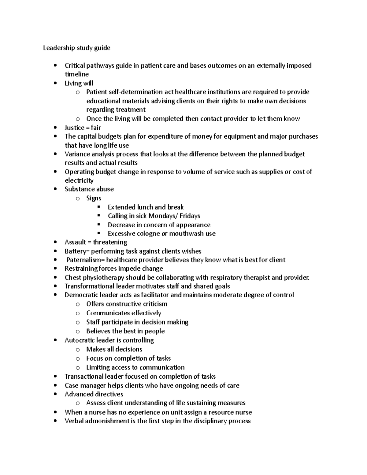 Leadership study guide notes - Leadership study guide Critical pathways ...