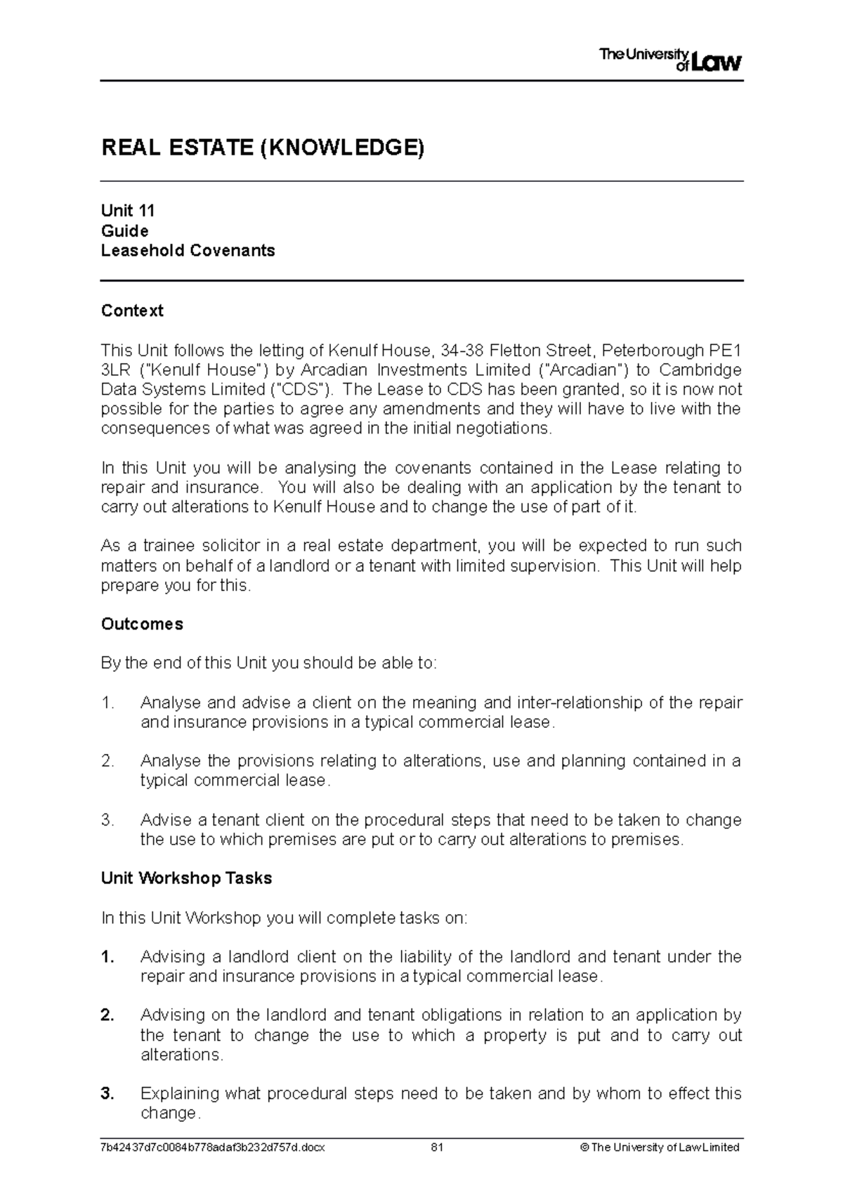 2223 re ws11 ce01 guide - REAL ESTATE (KNOWLEDGE) Unit 11 Guide ...