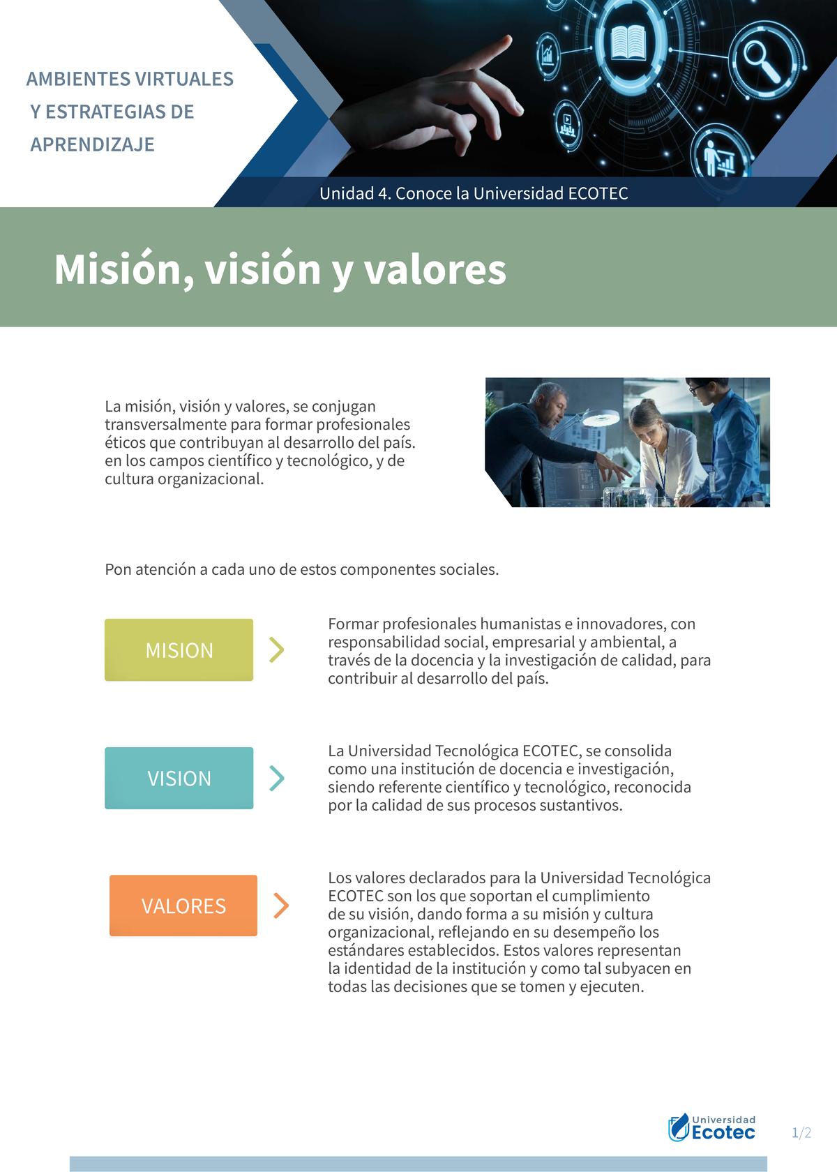 Misión visión y valores - 1 / AMBIENTES VIRTUALES Y ESTRATEGIAS DE ...