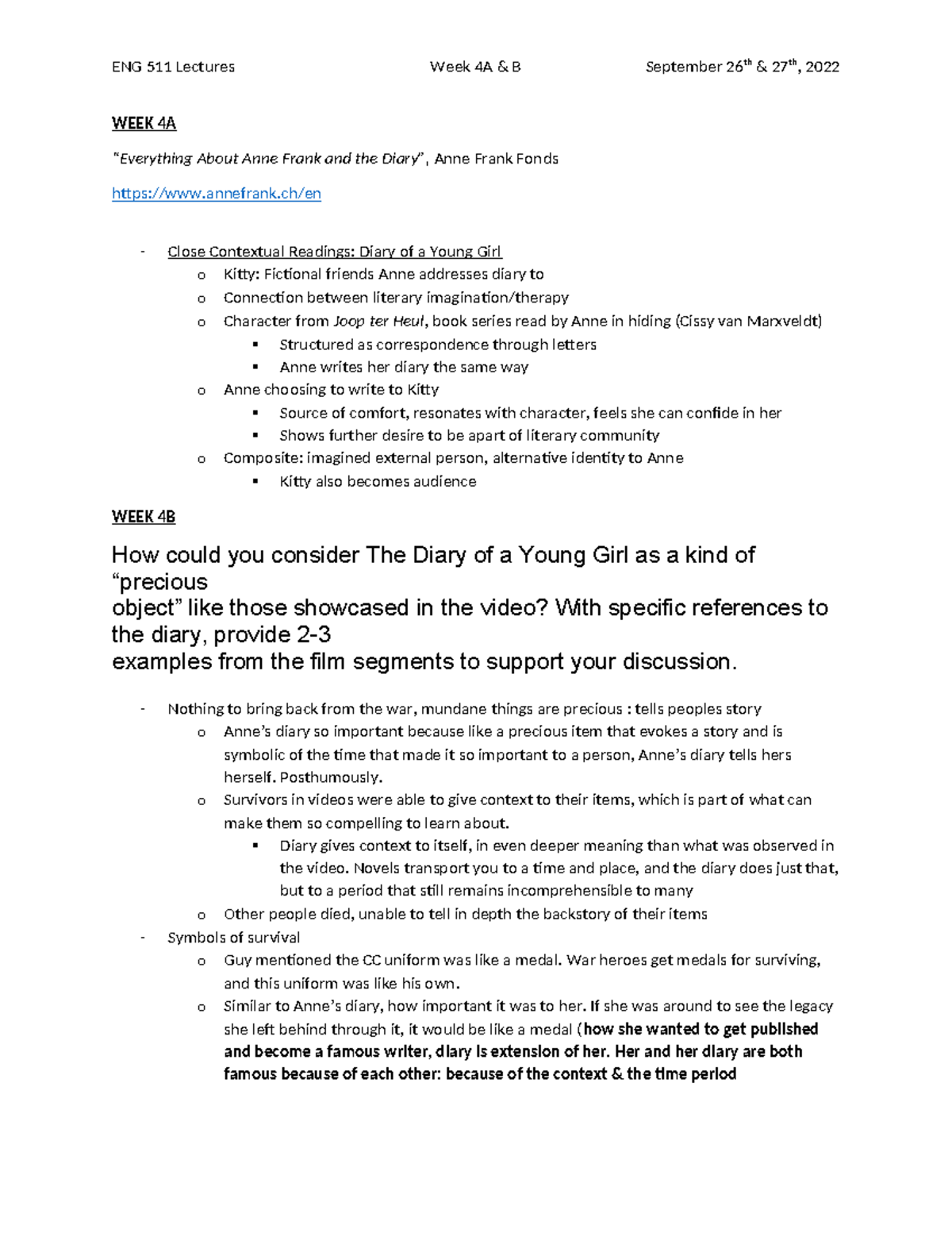 ENG 511 Week 4 Lecture - ENG 511 Lectures Week 4A & B September 26th & 27th, 2022 WEEK 4A - Studocu