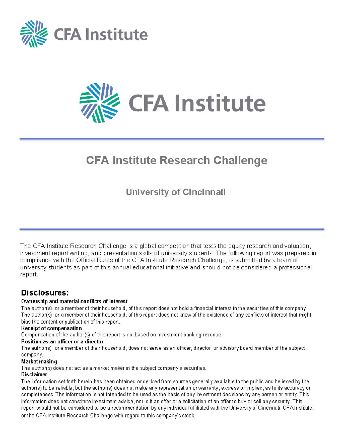 CFA Research Challenge 2019-20 - CFA Institute Research Challenge ...