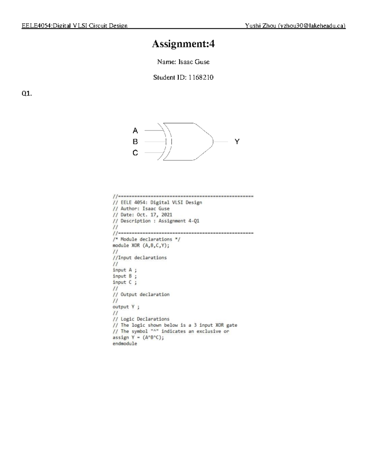 Assignment 4 2021 year 3 course - Engineering 4054 - Assignment: Name ...
