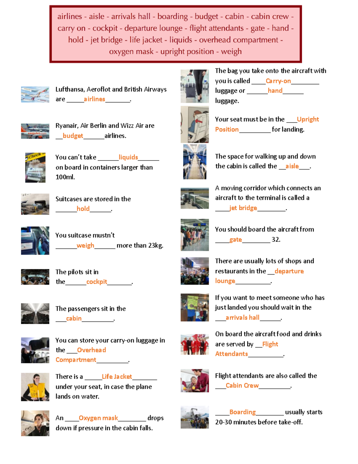 Airports and Air Travel Worksheet - Lufthansa, Aeroflot and British ...