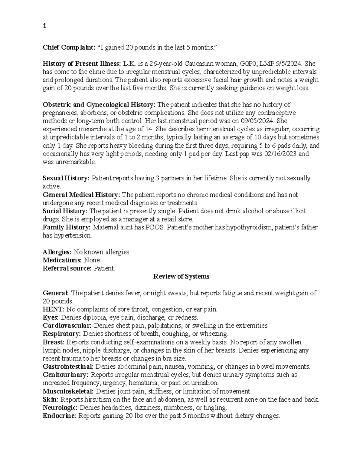 PCOS CASE Study Maryam - Chief Complaint: “I gained 20 pounds in the ...