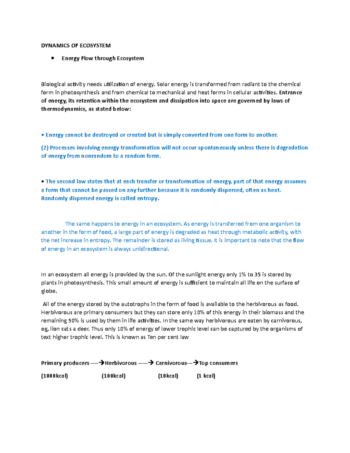 Dynamics of Ecosystem - DYNAMICS OF ECOSYSTEM Energy Flow through ...