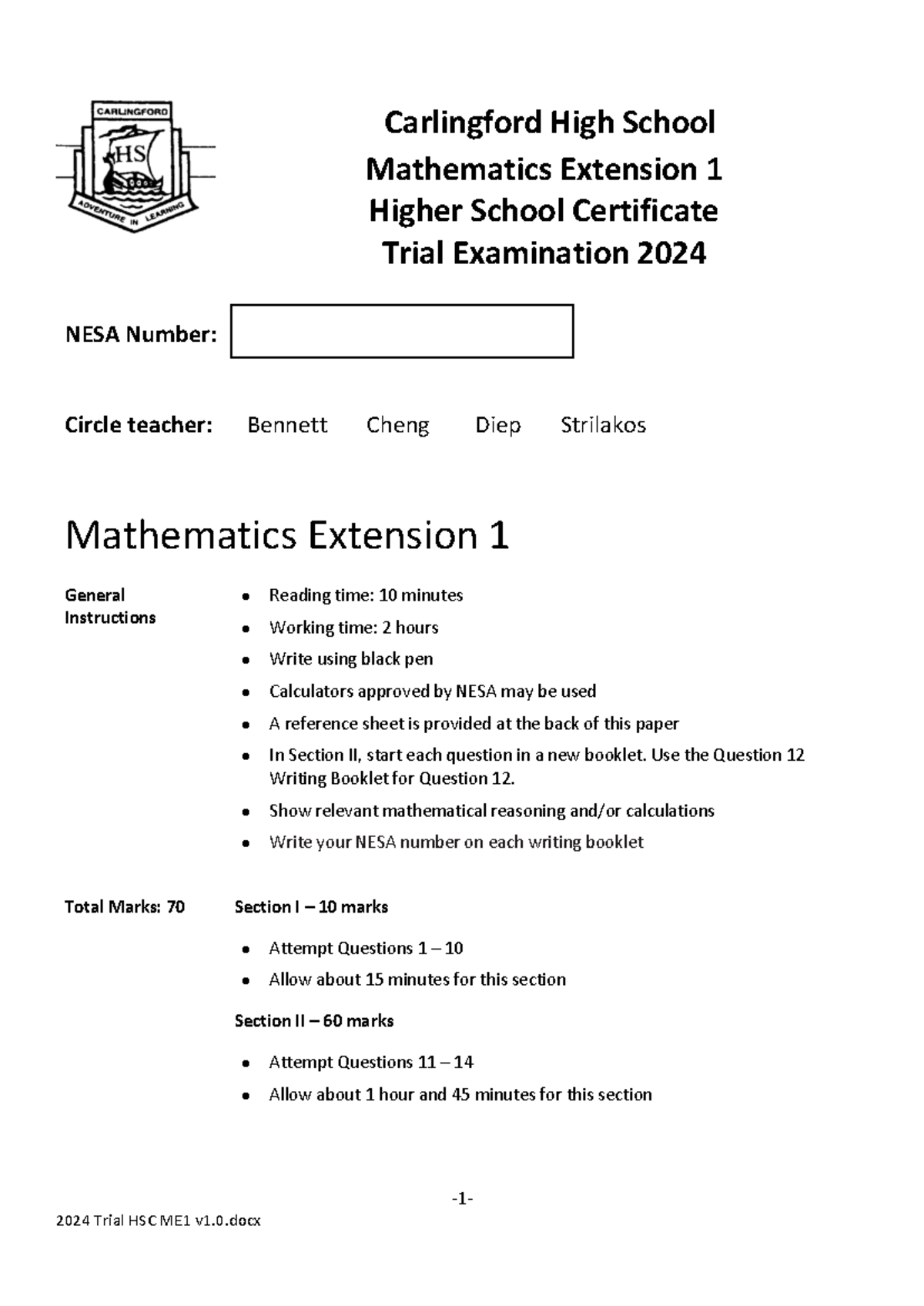 2024 Trial HSC ME1 v1.0 with solutions - ####### - 1 - Carlingford High ...