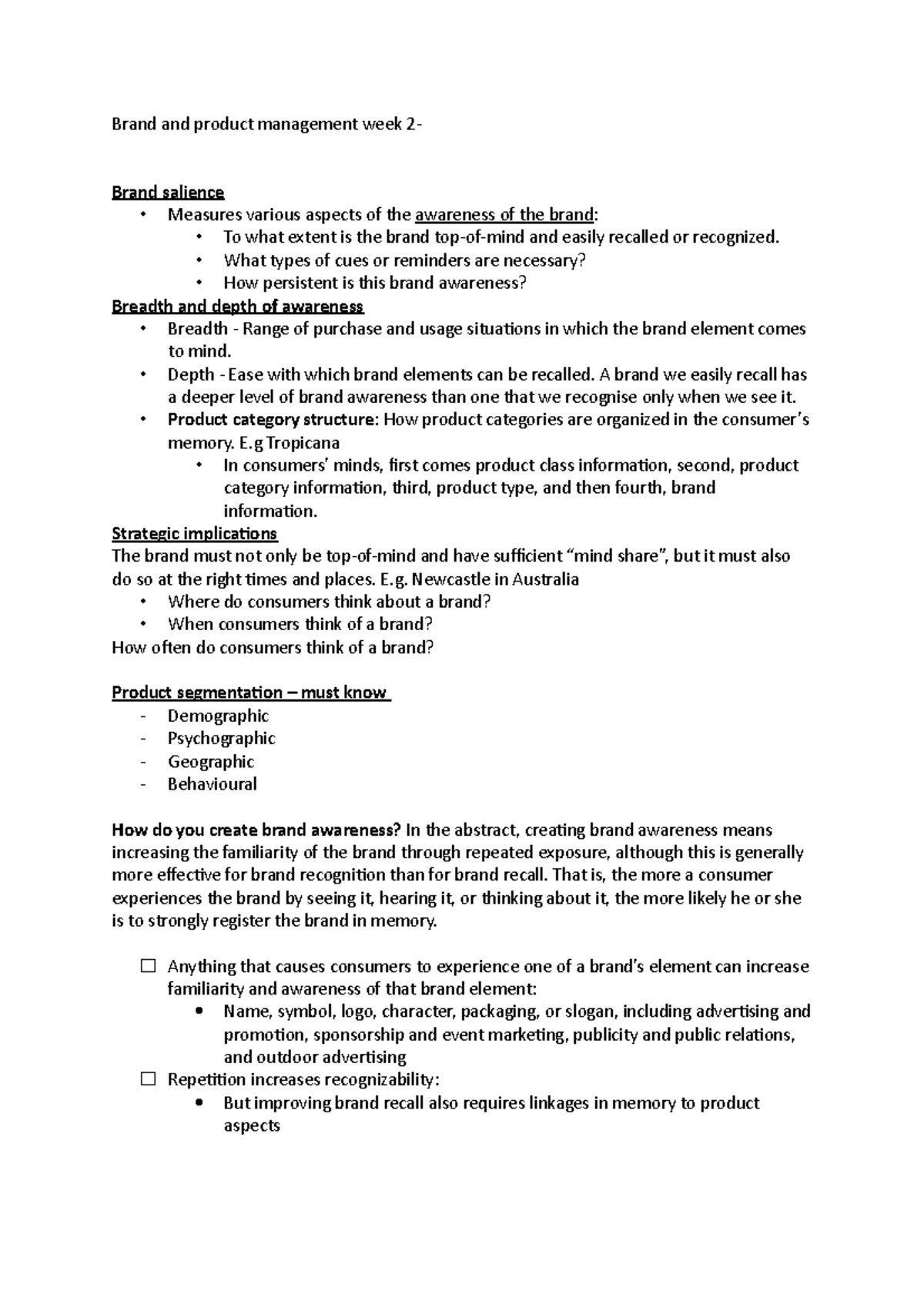 Brand and product management Notes - Brand and product management week ...