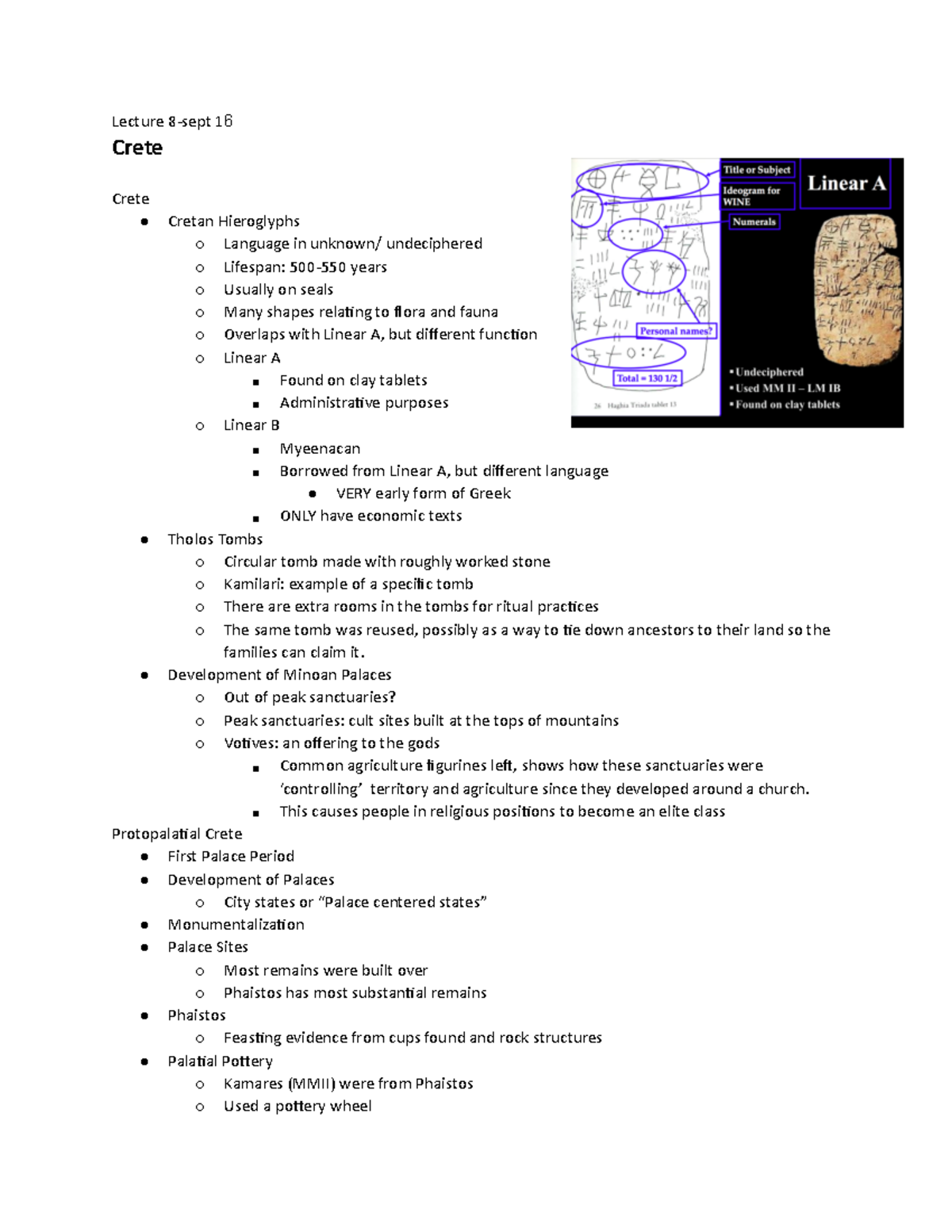 120 notes 4 - Lecture 8-sept 1 6 Crete Crete Cretan Hieroglyphs ...