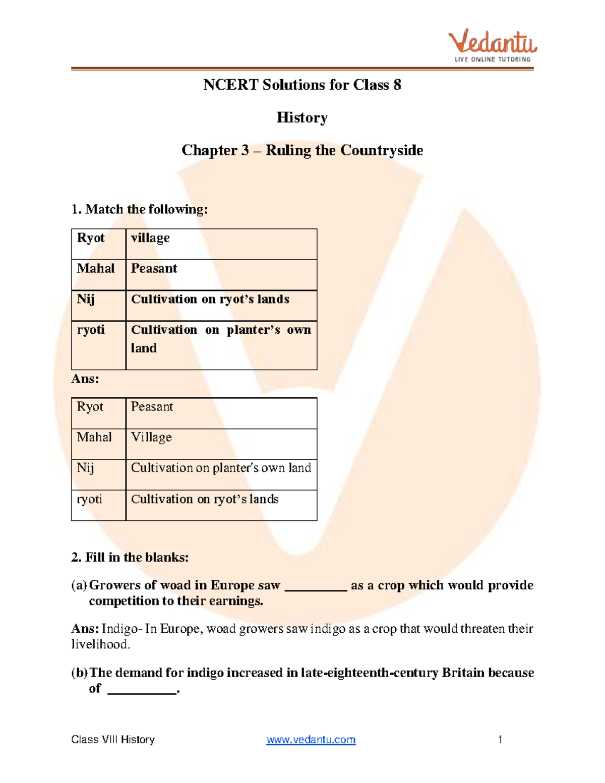 How, When and Where - NCERT Solutions for Class 8 History Chapter 3 ...