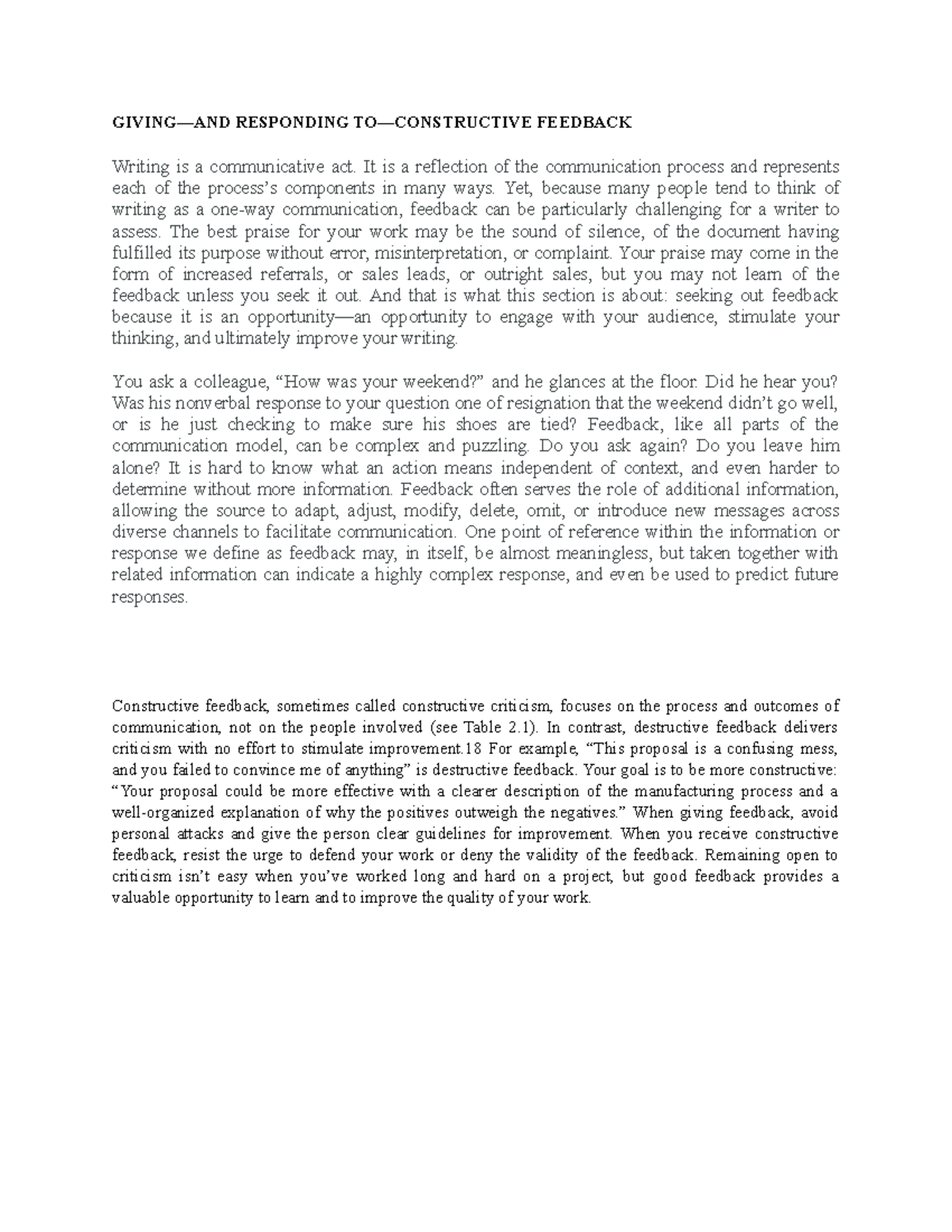 Giving and Receiving Feedback - GIVING—AND RESPONDING TO—CONSTRUCTIVE ...