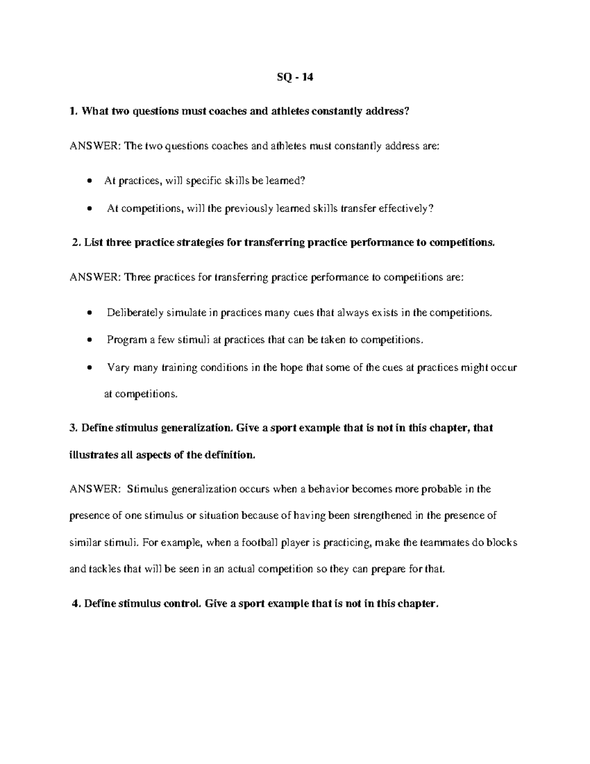 SQ14 Aayushi - SQ - 14 What two questions must coaches and athletes ...